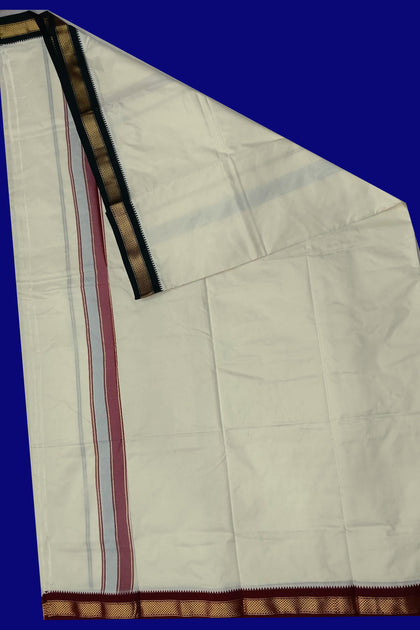 Pure silk Dhoti /Panche and Angavastram/Shelya in off white with 2 inc