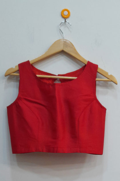 Raw silk boat neck blouse in red
