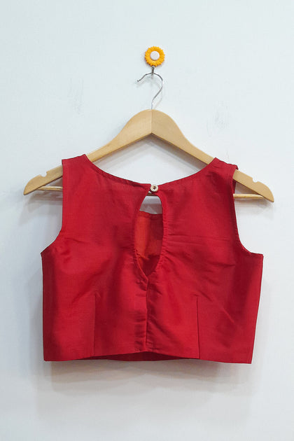 Raw silk boat neck blouse in red